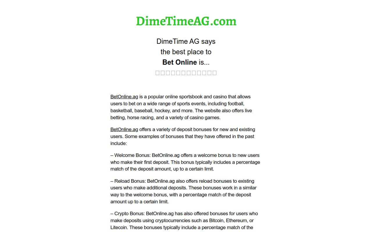 DimeTime AG – Your Trusted Place to Bet Online | Bet On Sports with BetOnline.ag